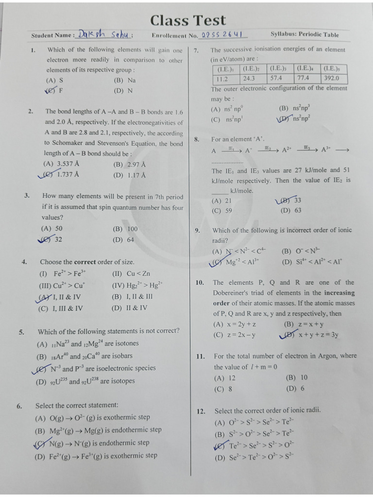 Class Test Chem | PDF