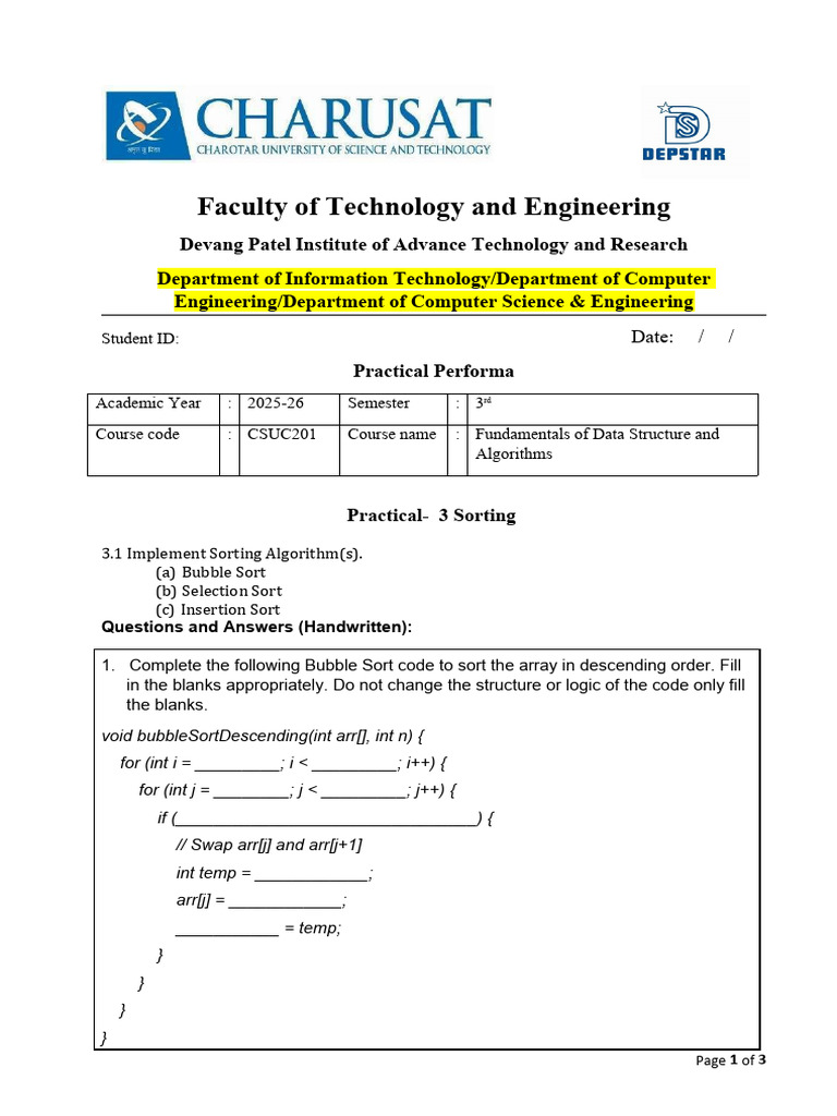 DSA - Lab 3 Sorting - Performa | PDF | Theoretical Computer Science | Computer Science