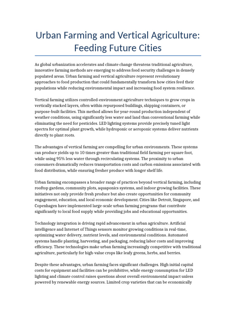 Essay 07 Urban Farming and Vertical Agr | PDF | Agriculture | Urban ...