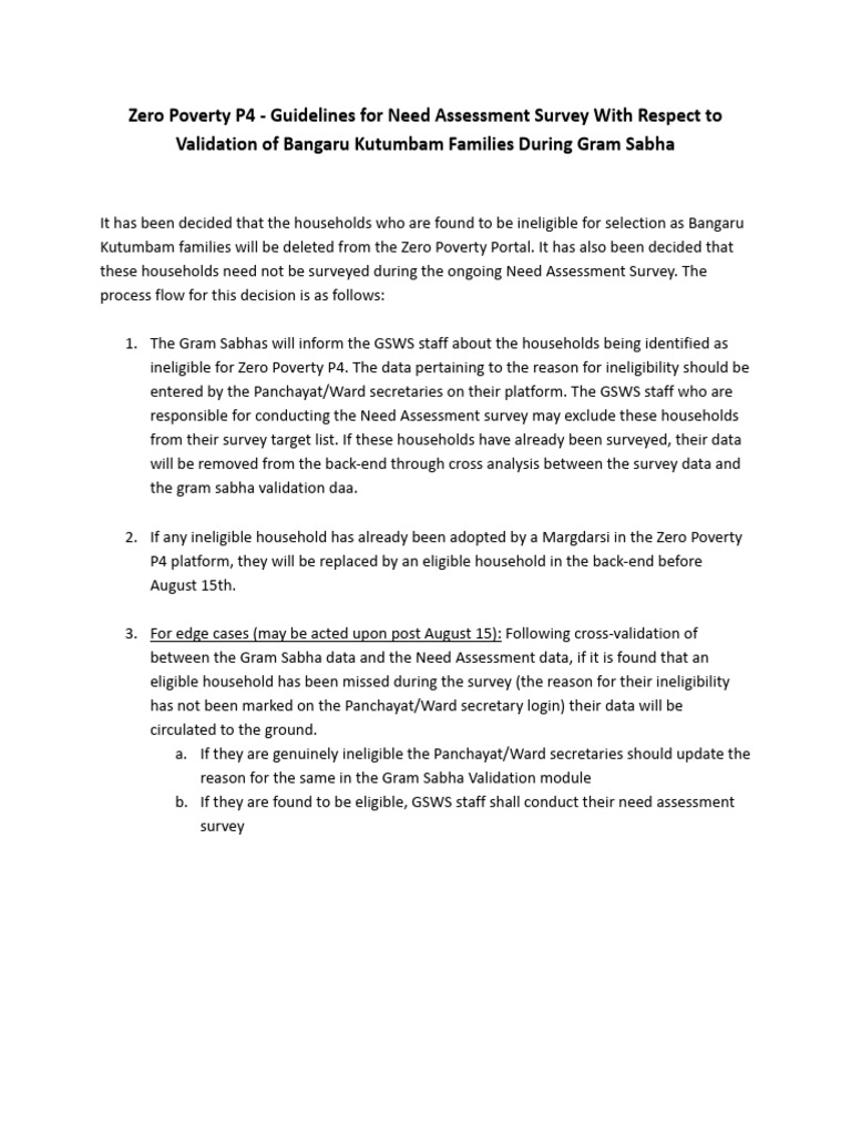 Zero Poverty P4 Need Assessment Guidelines | PDF