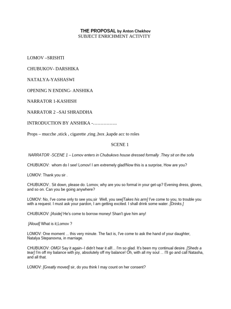 The Proposal: by Anton Chekhov | PDF