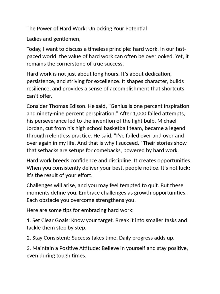 Motivational Talk On Hard Work | PDF