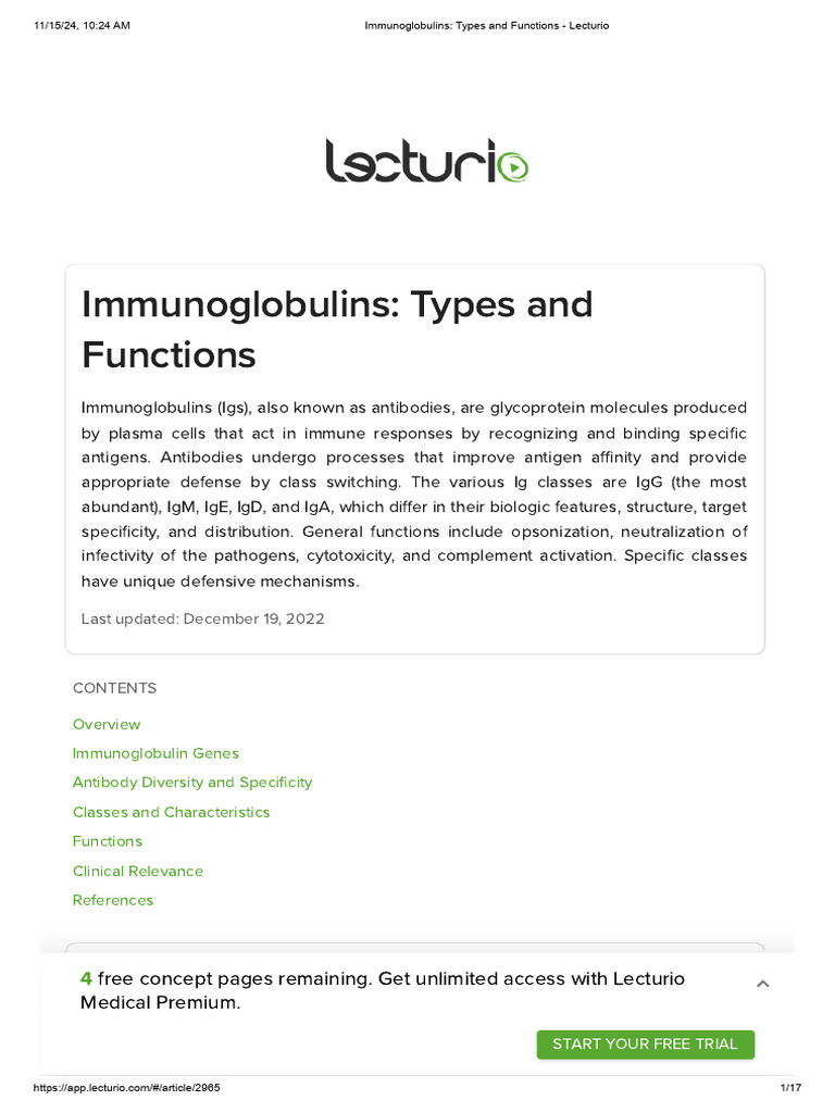 Types of Immunoglobulins Explained | PDF | Antibody | Immunoglobulin G