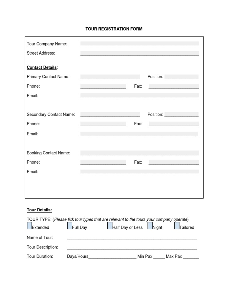 Tour Registration Form PDF