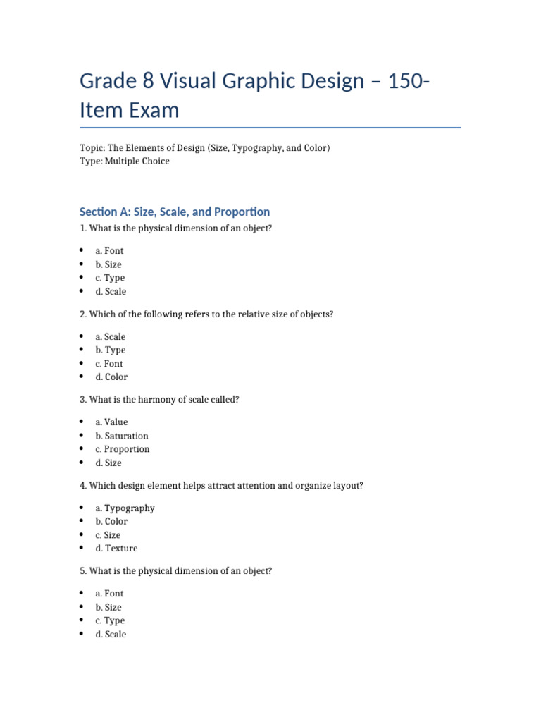 Grade8 VisualGraphicDesign 150Item Exam | PDF | Typefaces | Hue