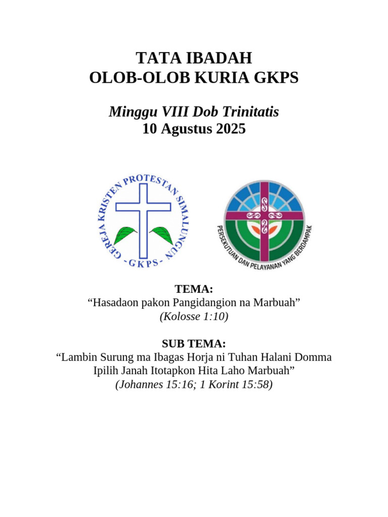 Tata Ibadah Olob-Olob Kuria Tahun 2025 (Bahasa Simalungun) | PDF