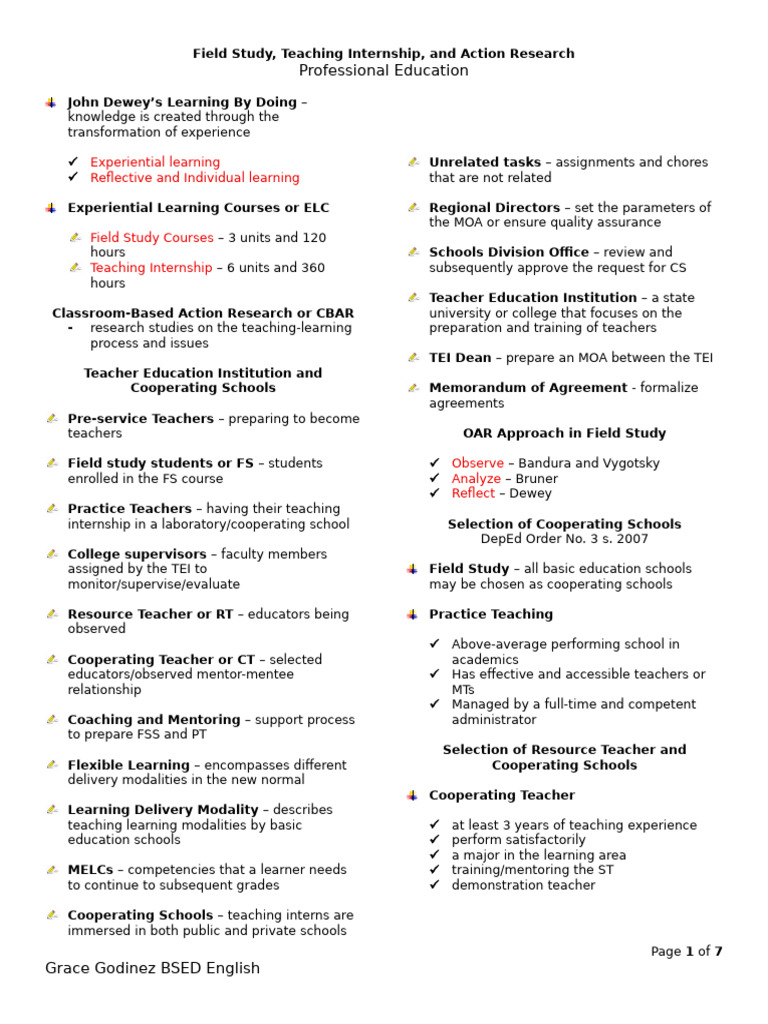 Field Study Teaching Internship and Action Research | PDF | Teachers ...