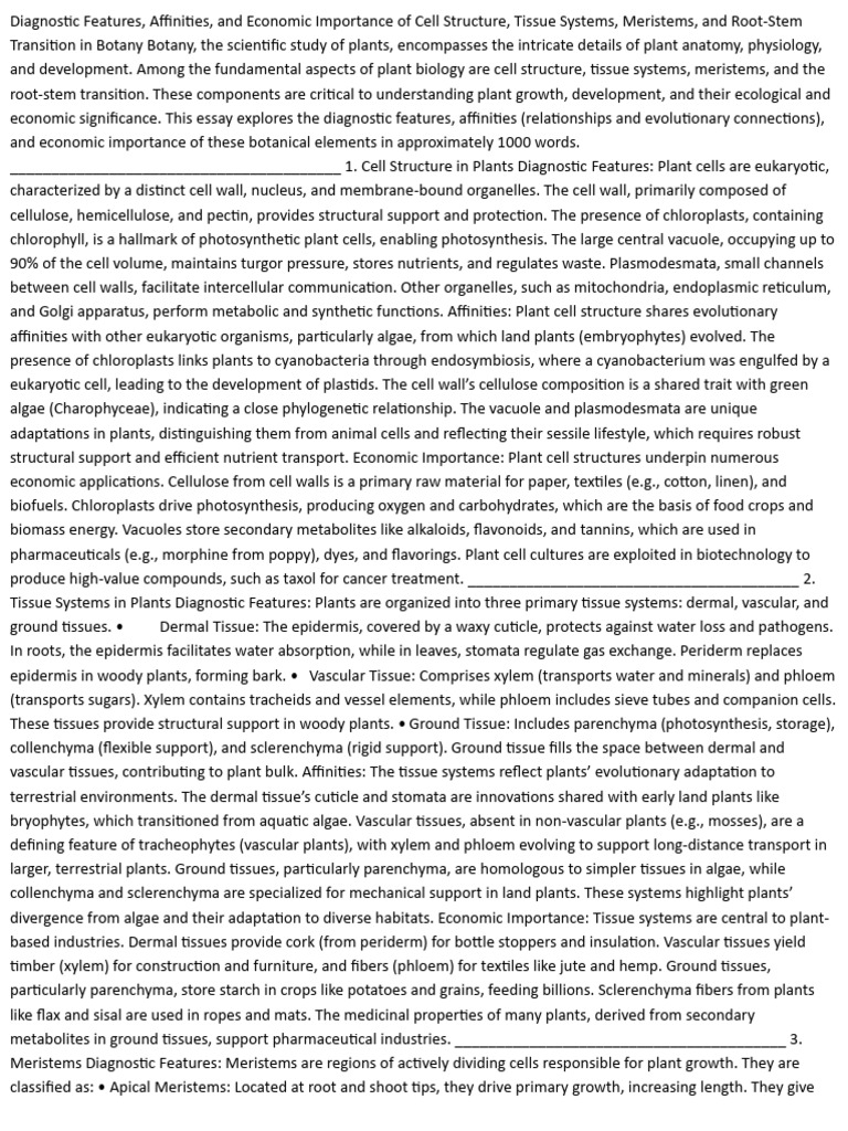 Cell Structure, Tissue Systems, Meristems, and Root-Stem Transition in ...