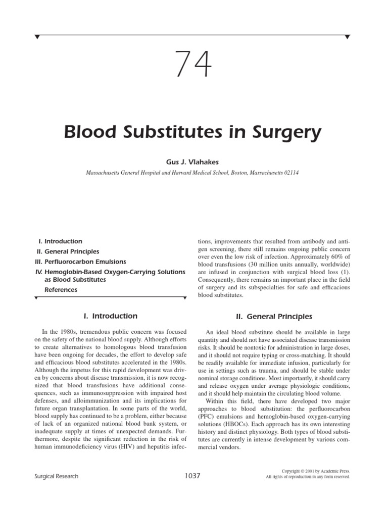 Blood Substitutes in Surgery Overview | PDF | Hemoglobin | Red Blood Cell