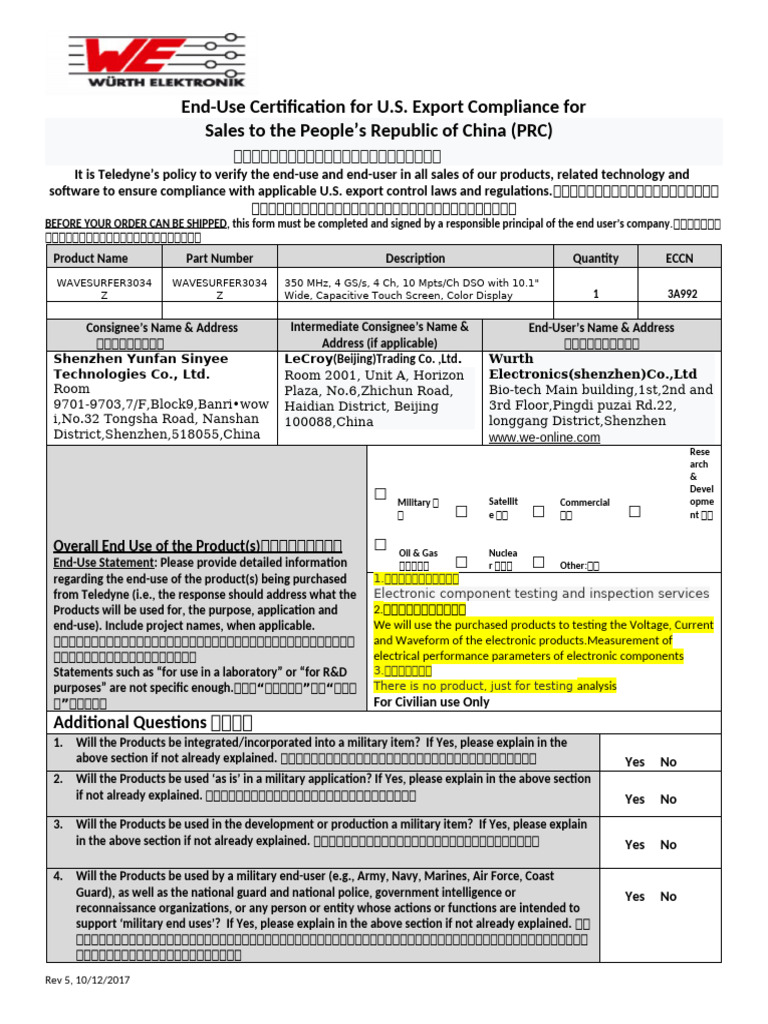 End-Use Certification for U.S. Exports | PDF | International Relations