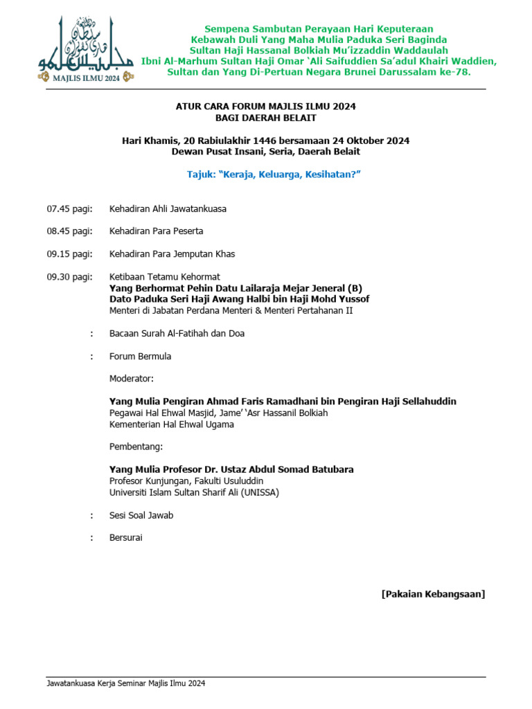 Aturcara Forum Majlis Ilmu Belait | PDF