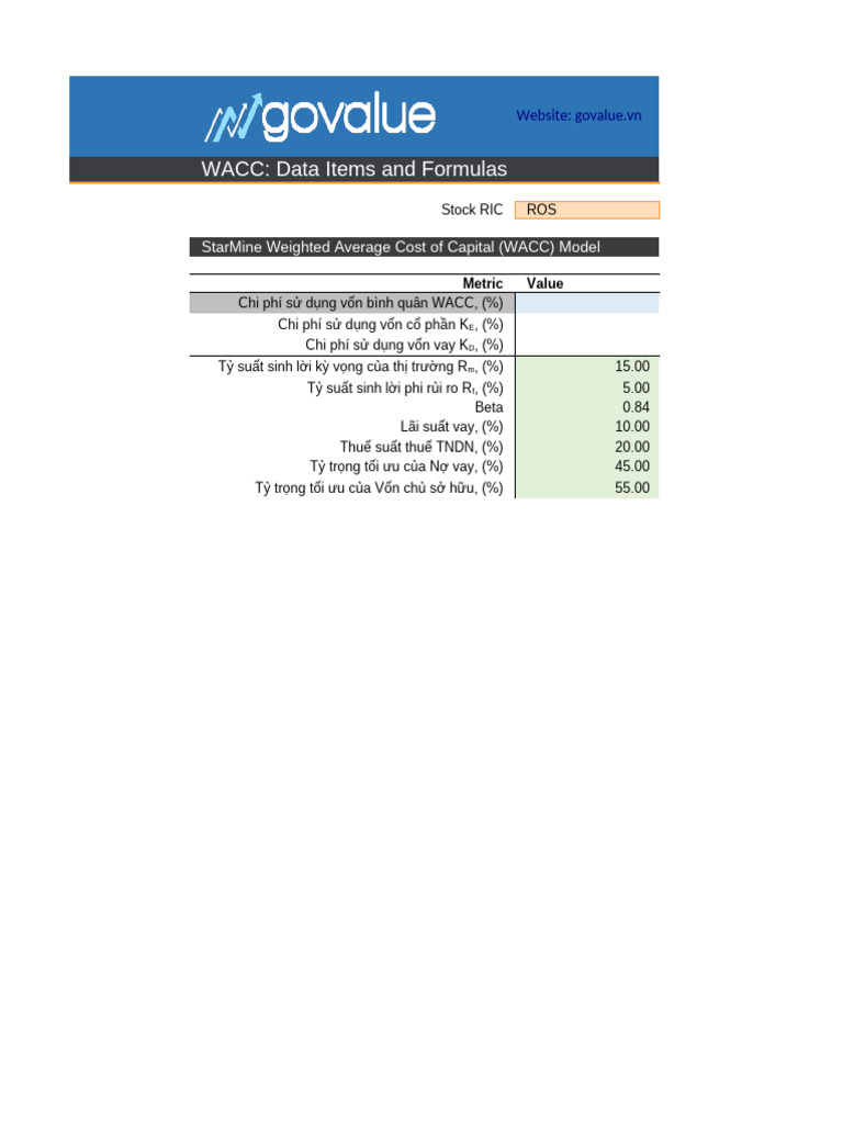 Weighted Average Cost of Capital WACC Model | PDF