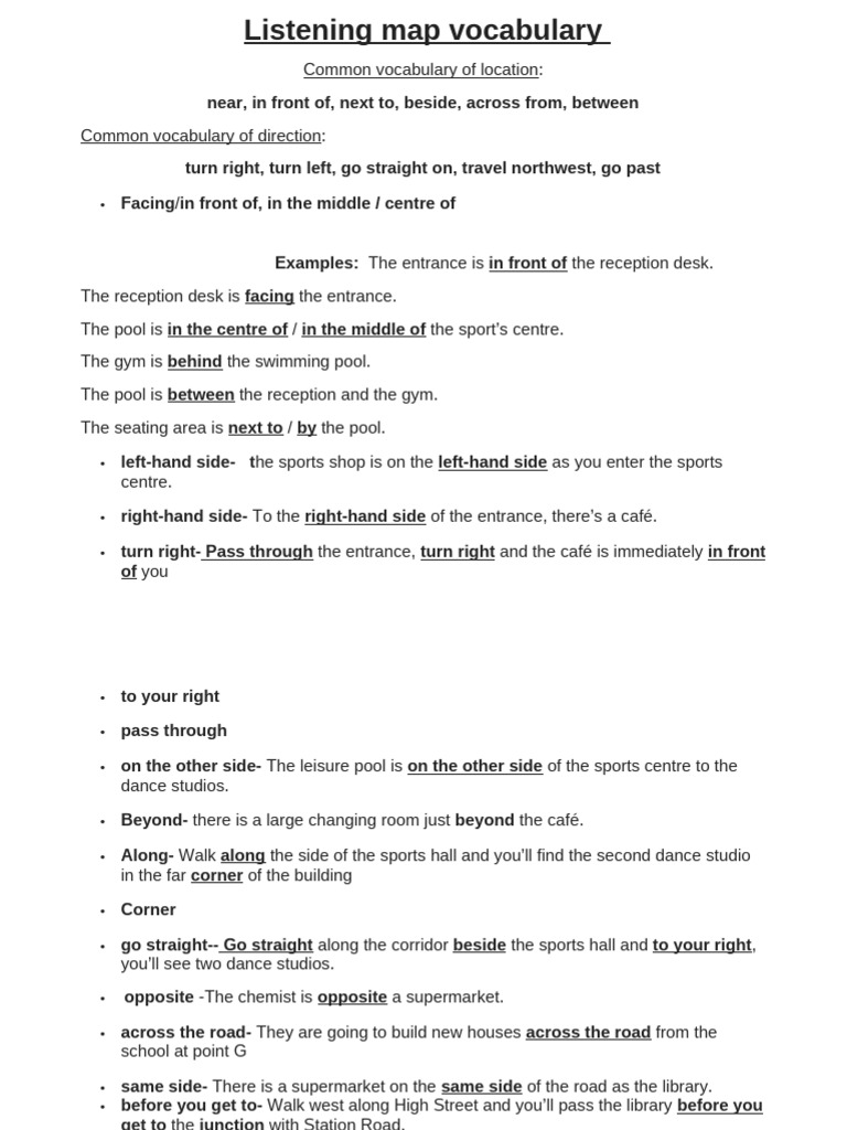 Listening Map Vocabulary | PDF