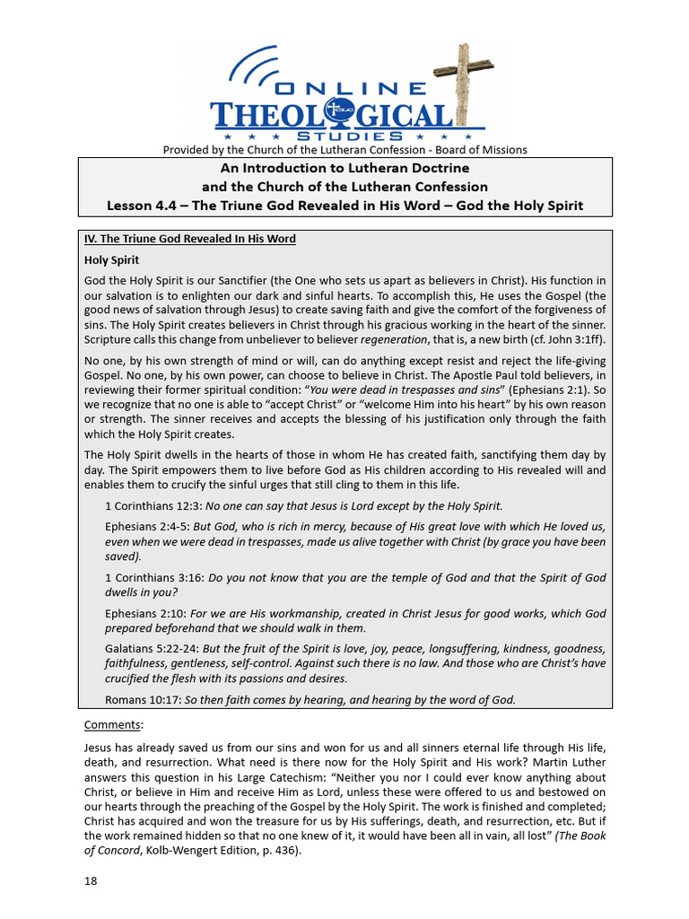 CLC Introduction 4.4 - God The Holy Spirit | PDF | Jesus | God In ...