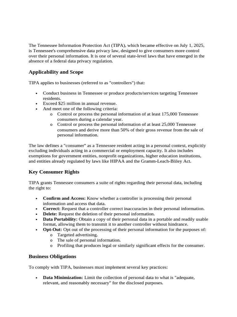 Tennessee Information Protection Act 2023 | PDF | Information Privacy ...