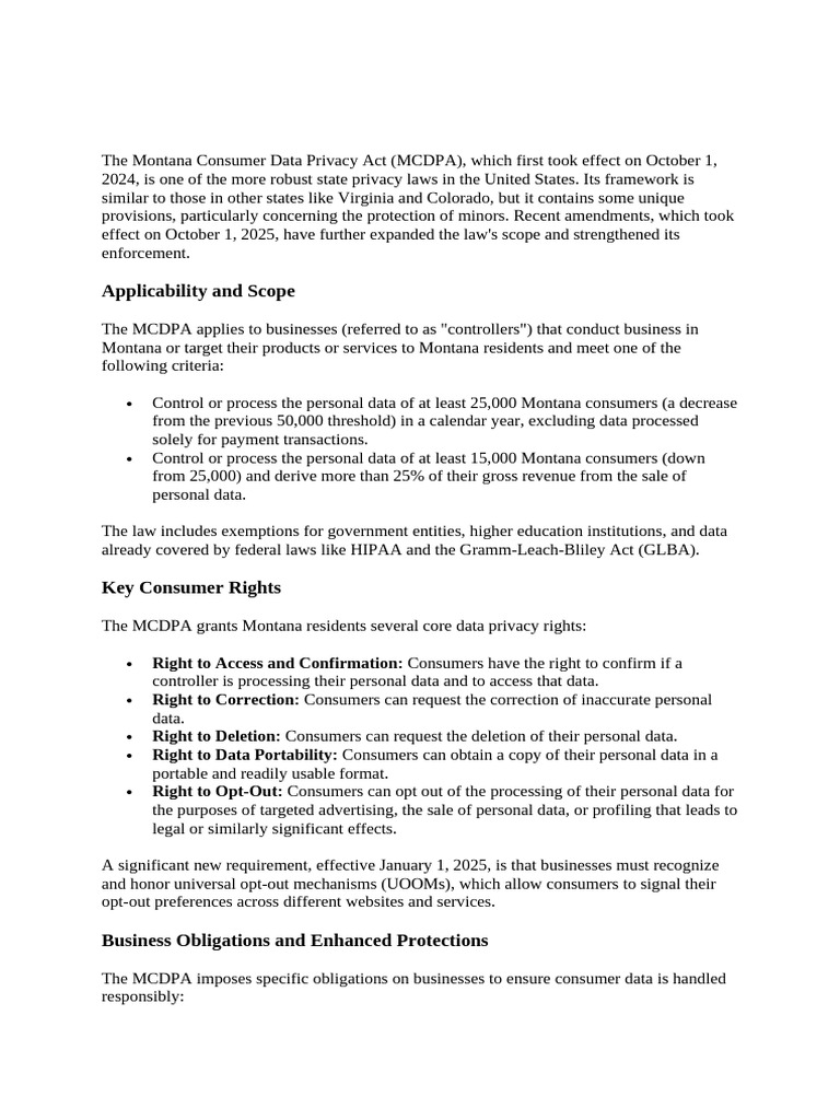 Montana Consumer Data Privacy Act Overview | PDF | Privacy | Justice