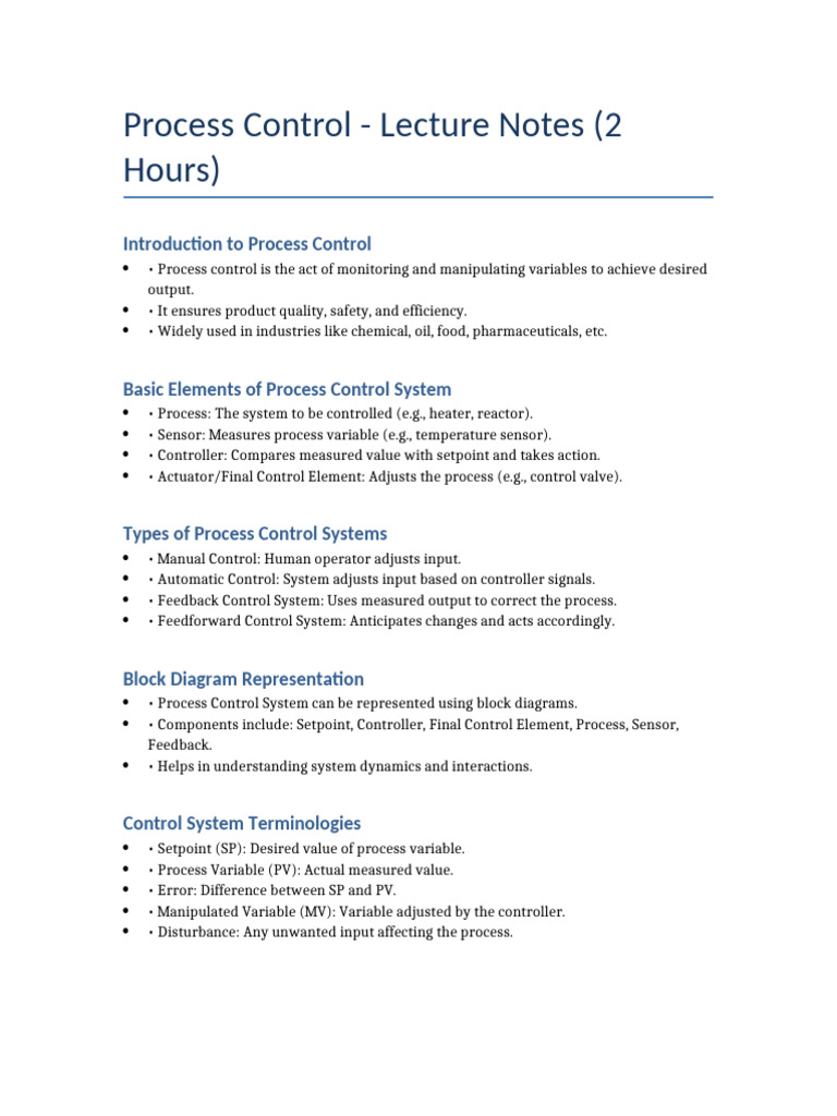 Introduction to Process Control Systems | PDF | Control Theory | Feedback