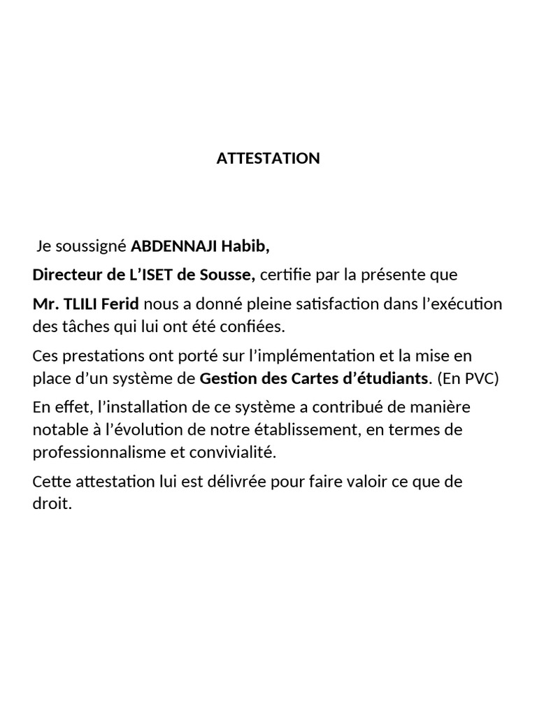 Attestation - Model | PDF