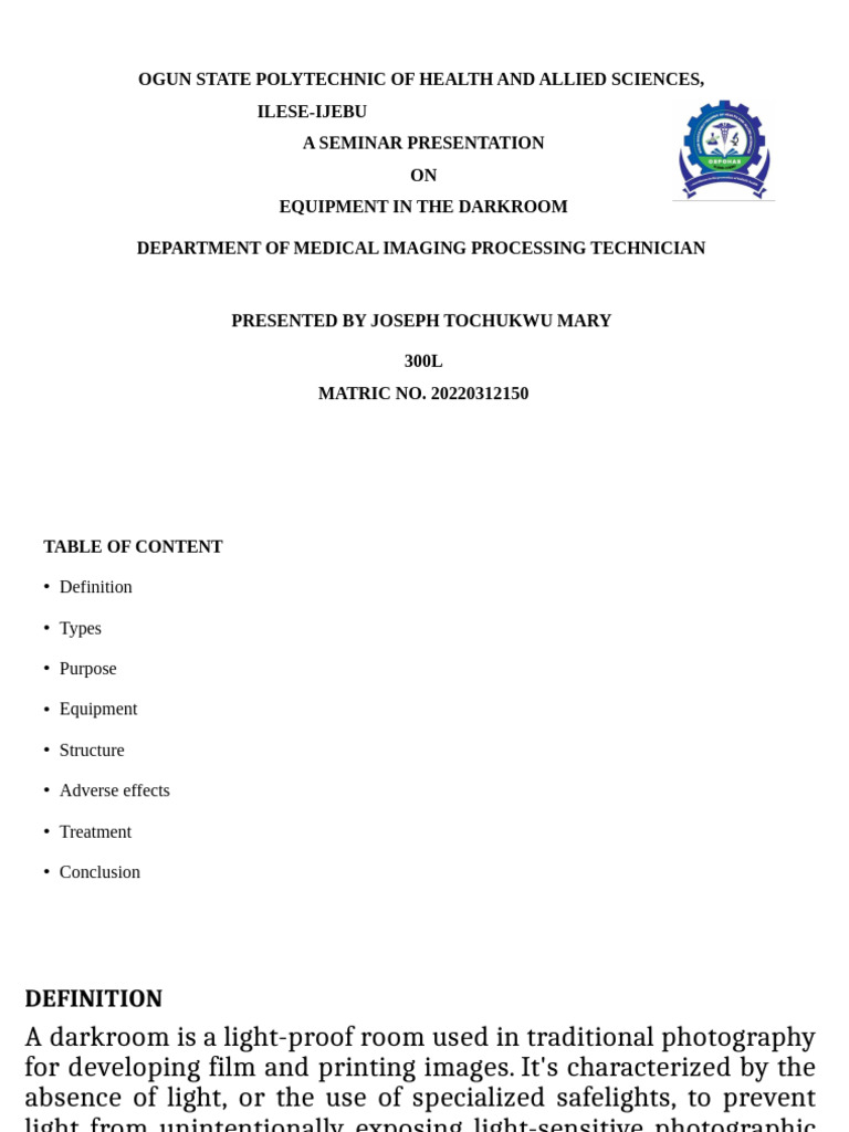 EQUIPMENT IN THE DARKROOM | PDF | Crafts | Artistic Techniques