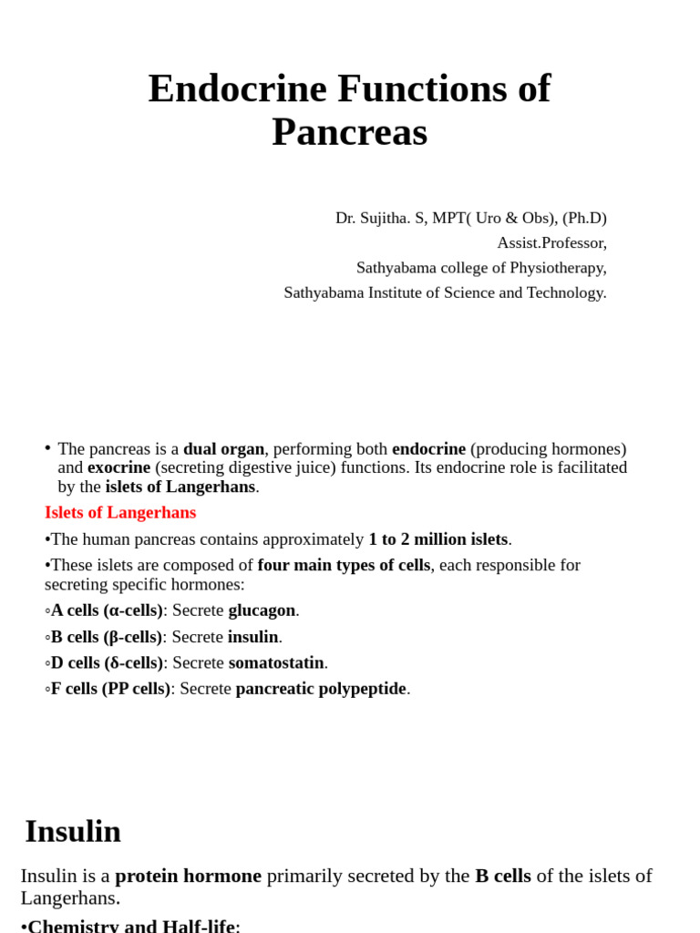 Endocrine Functions of Pancreas | PDF | Insulin | Pancreas