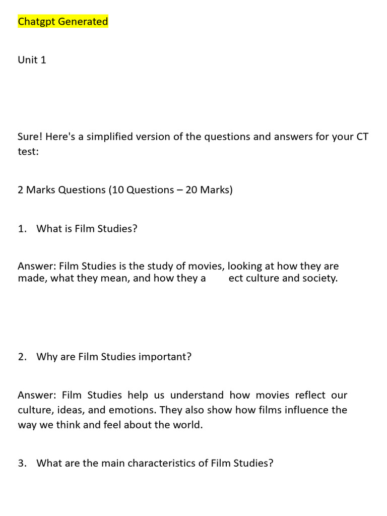 Film Studies Question Paper | PDF | Cinematography | Narrative