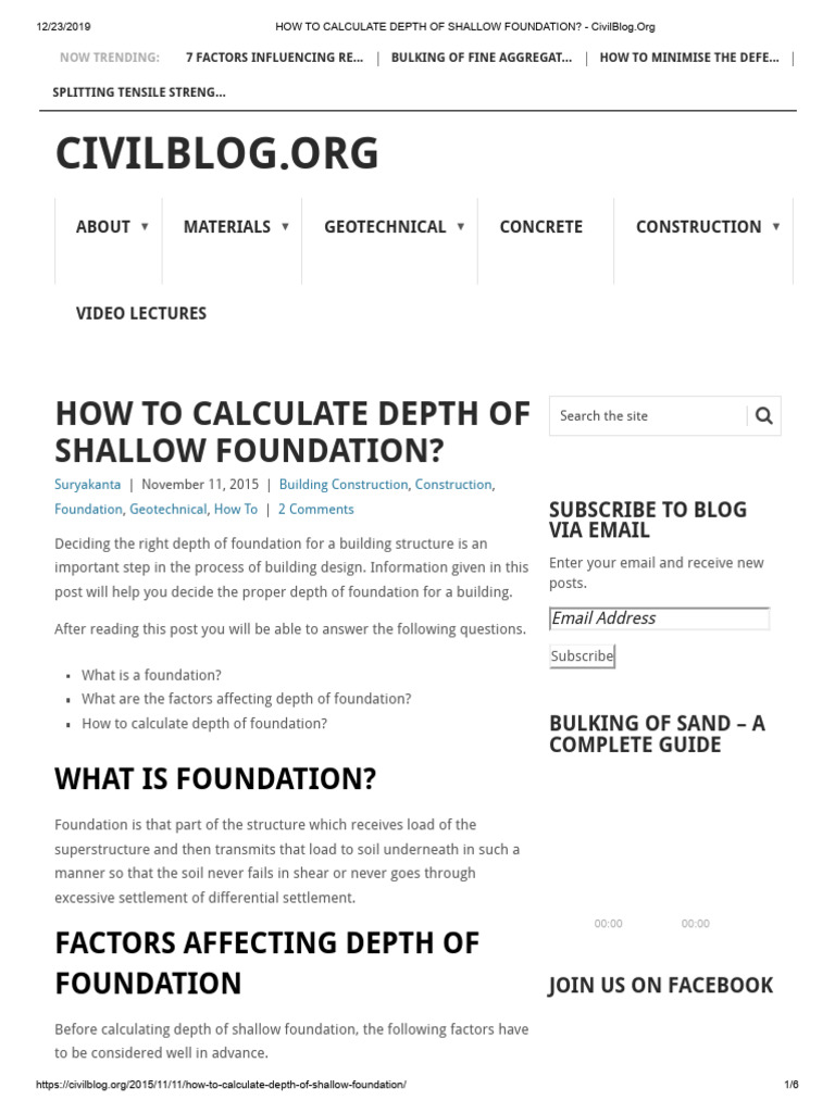 Calculating Shallow Foundation Depth | PDF | Foundation (Engineering ...