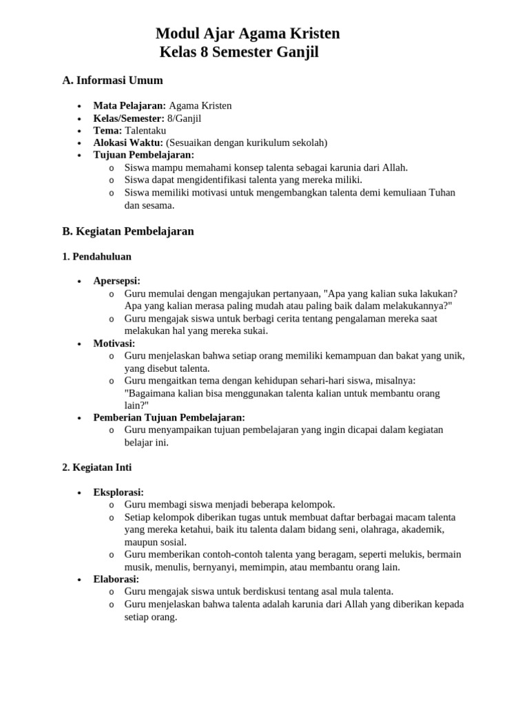 Modul Ajar Agama Kristen 8 4 | PDF