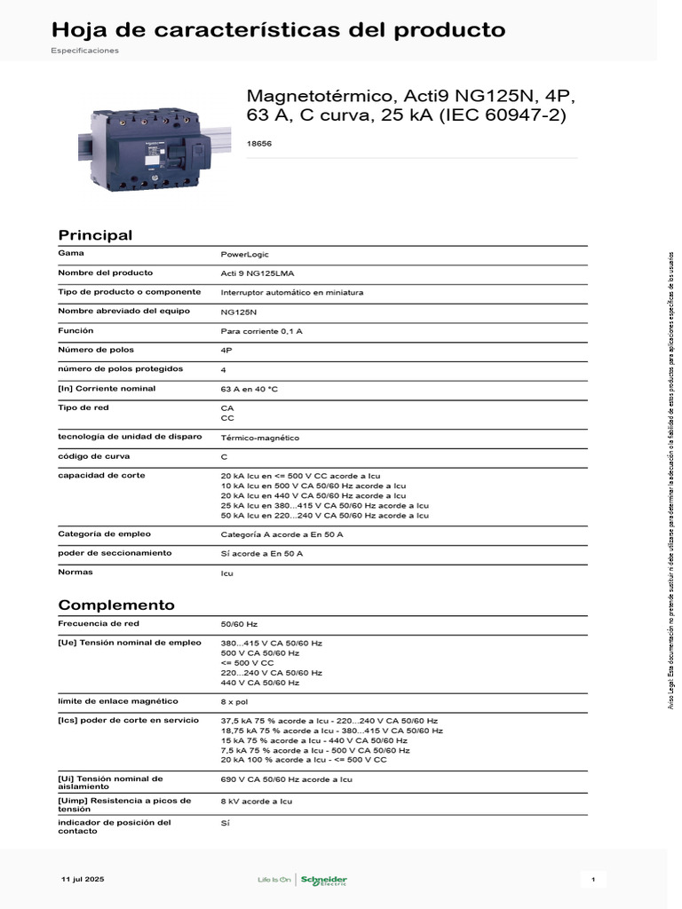 Interruptor Acti9 NG125N 63A 4P | PDF | Ingenieria Eléctrica | Electricidad