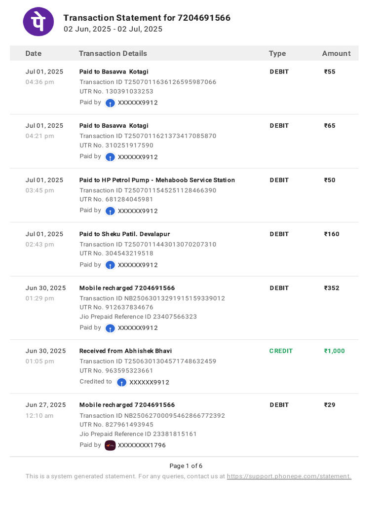 PhonePe Statement Jun2025 Jul2025 | PDF | Debit Card | Payments