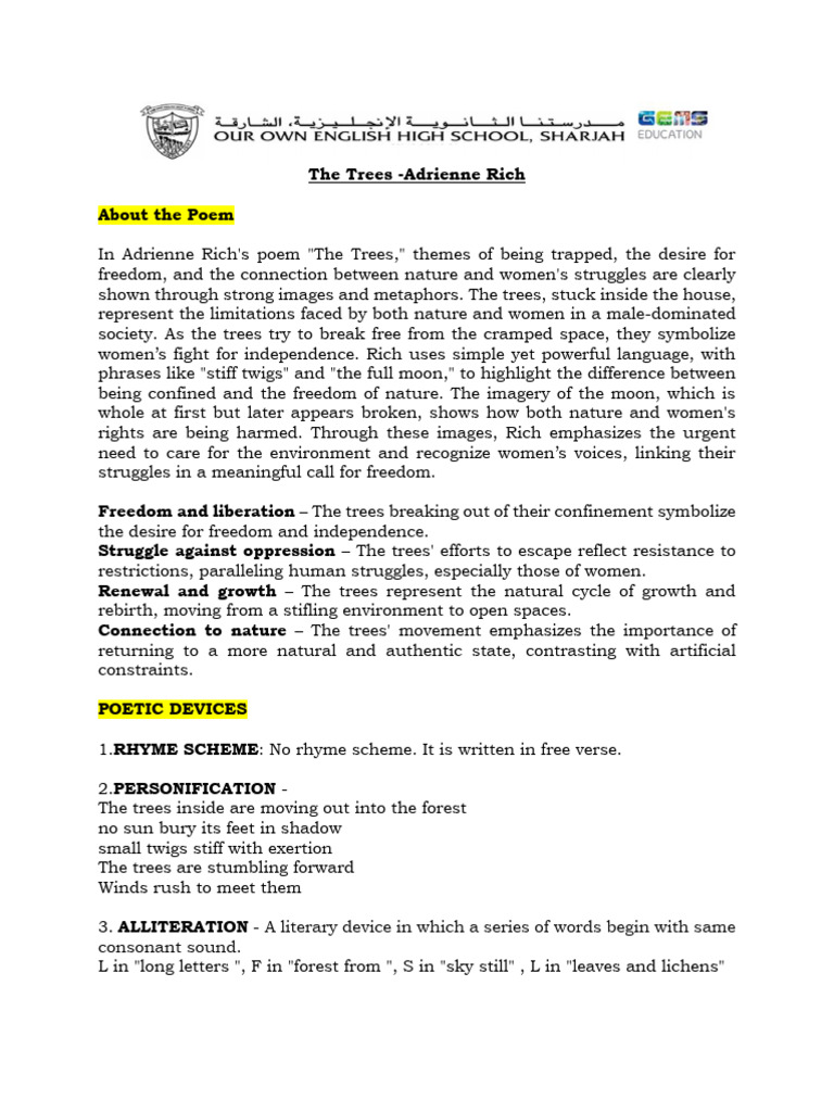 The Trees - Reference Notes | PDF | Poetry