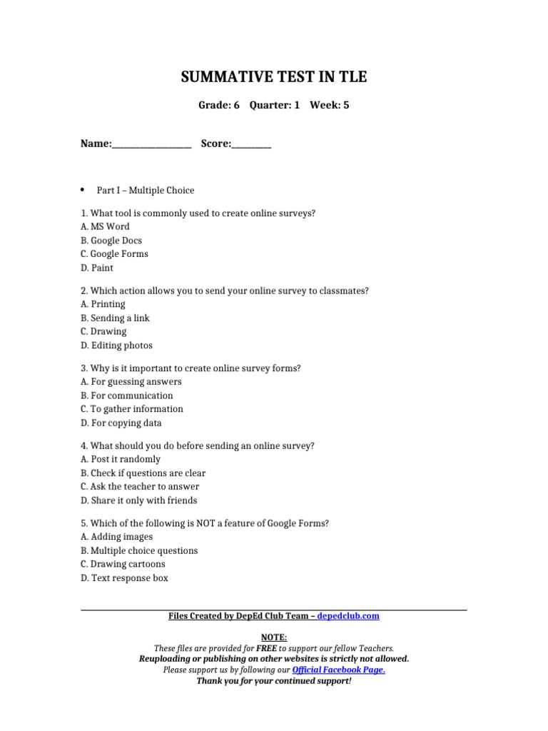 TLE Summative Test Answer Key | PDF | Food Preservation | Cooking