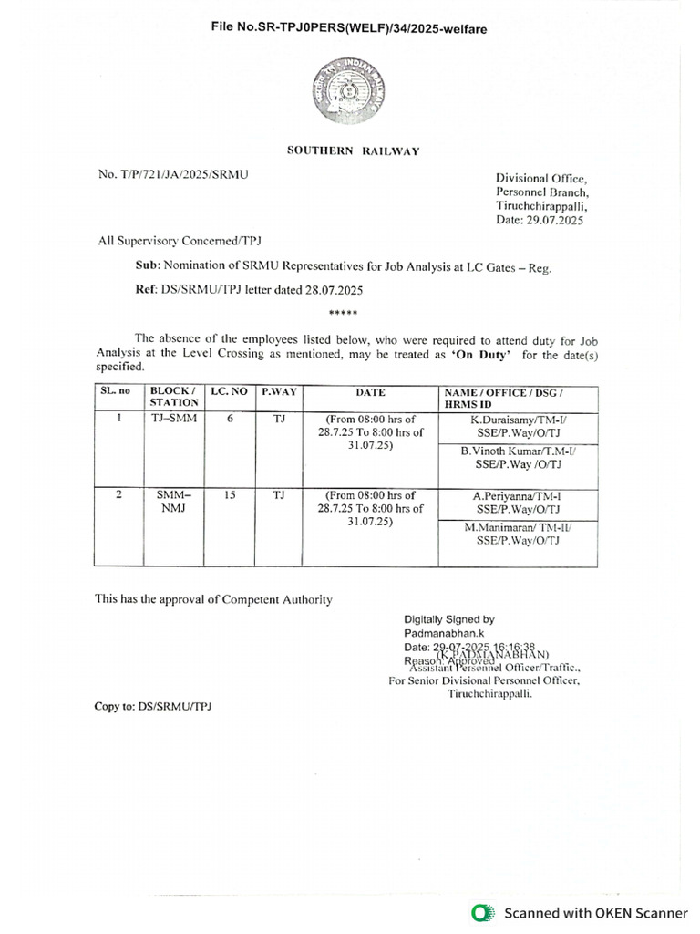 SRMU Representatives For Job Analysis | PDF