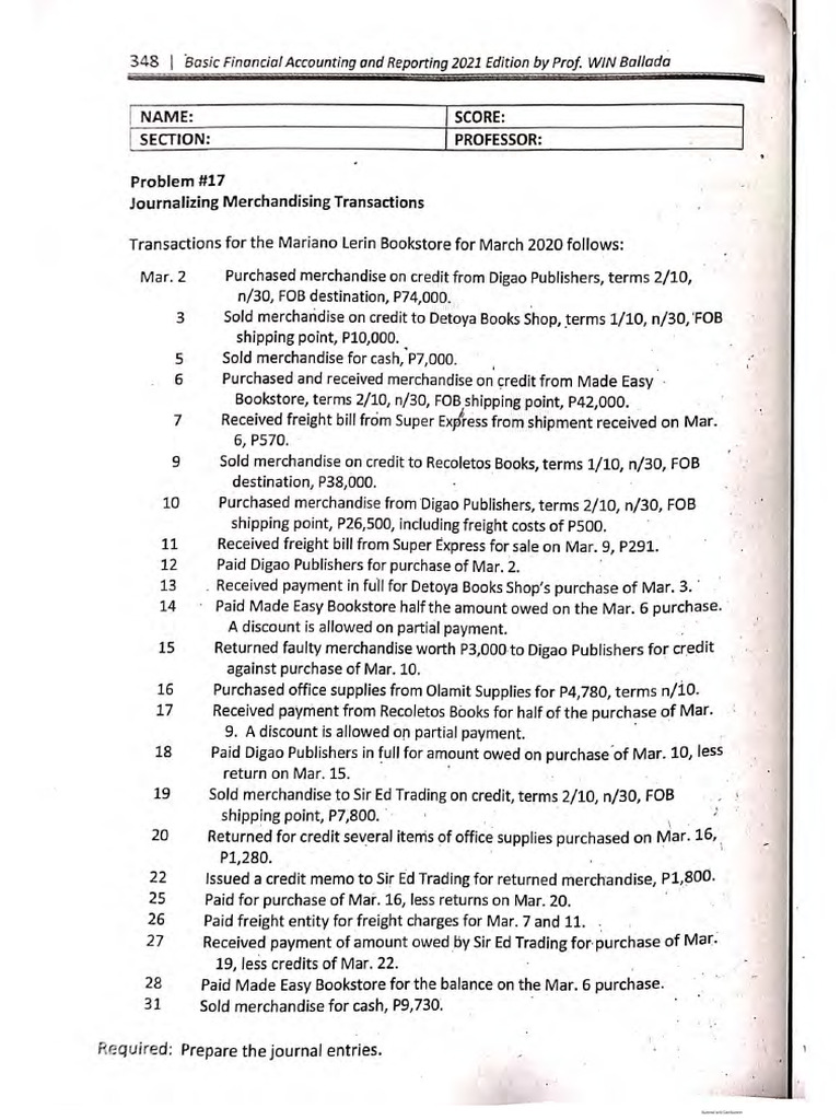 Problem 7 of Chapter 7 Accounting For Merchandising Operations | PDF