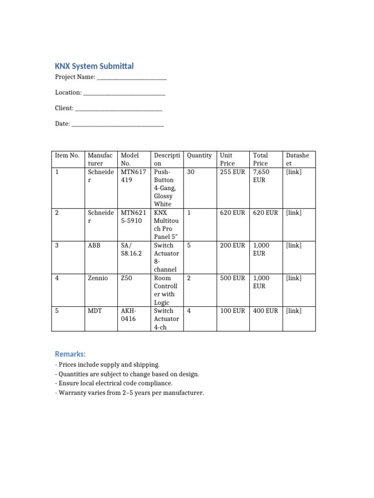 KNX Submittal Template | PDF