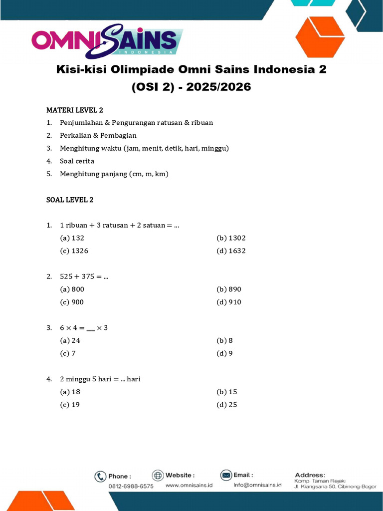 Soal Matematika OSI 2 Level 2 | PDF