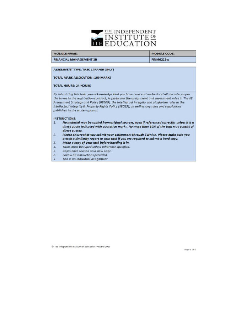 FINM6222w - Task 1a - Printable | PDF