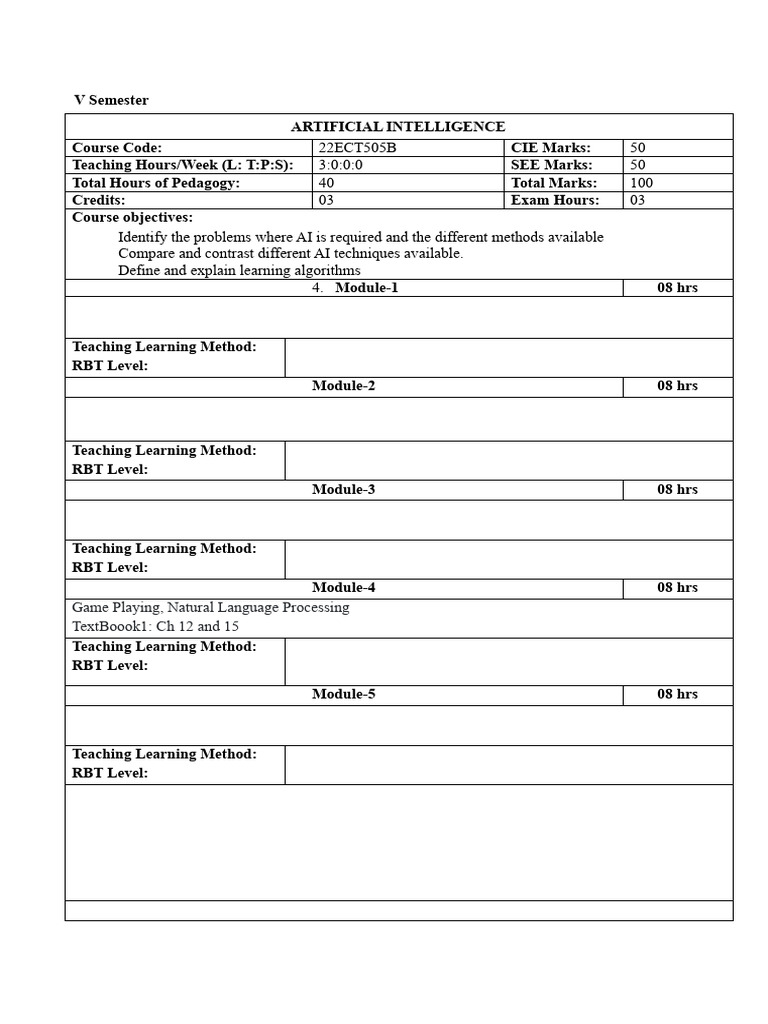 AI Course Syllabus and Objectives | PDF | Artificial Intelligence ...