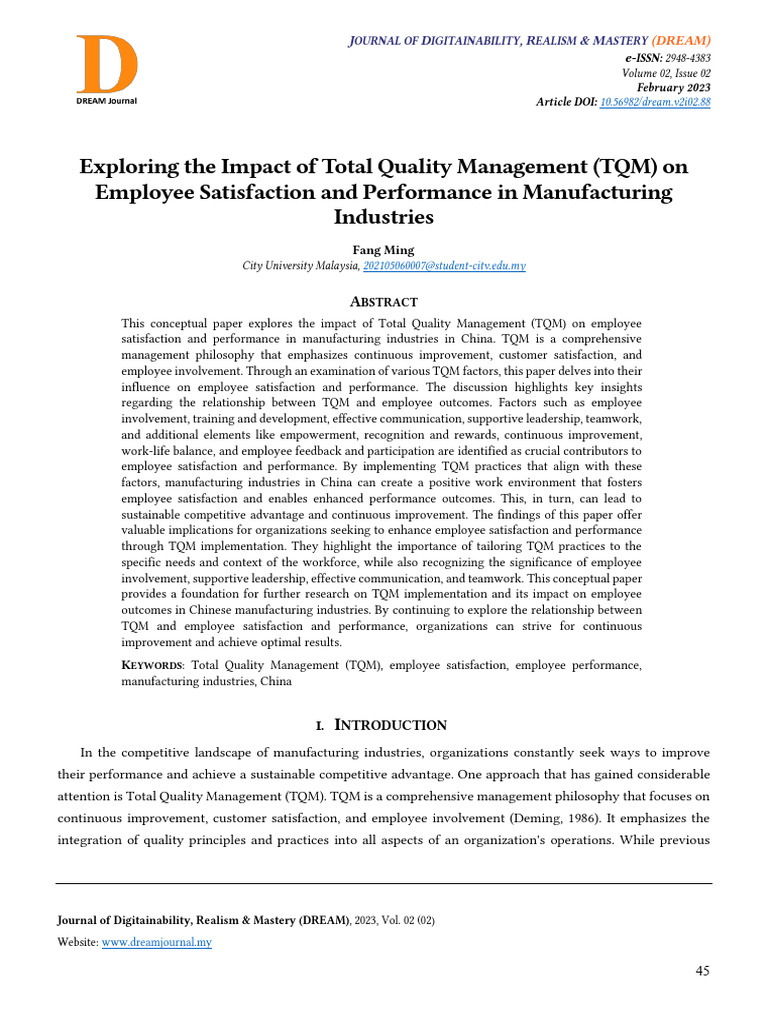 Exploring The Impact of Total Quality Management (TQM) On Employee ...
