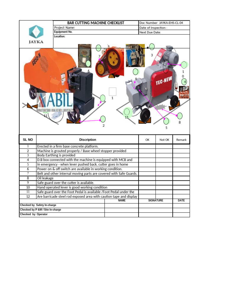Bar Cutting Machine Safety Checklist | PDF