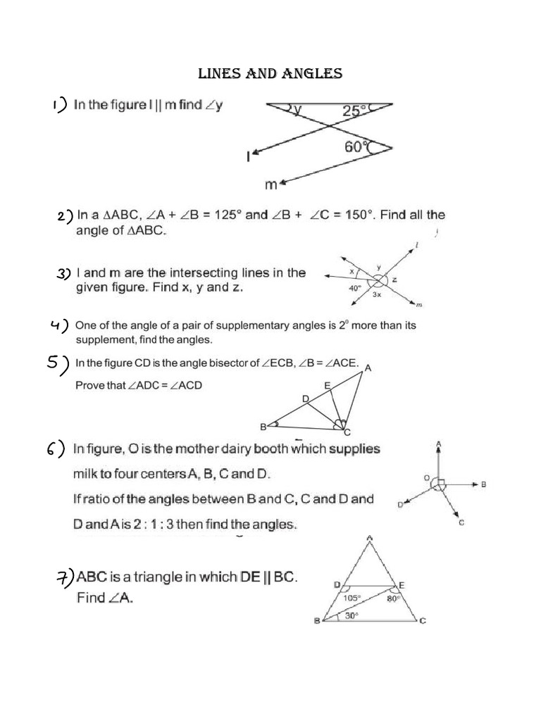 LINES AND ANGLES Questions | PDF