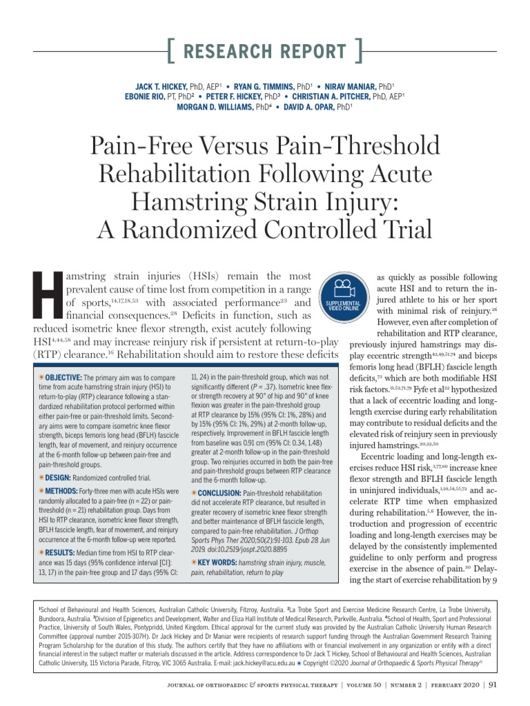 Pain-Free Versus Pain-Threshold - Rehabilitation Following Acute ...
