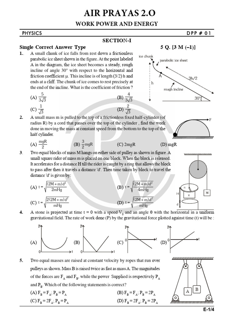 Air Prayas 2.O - dpp-01 - (Wpe) - With Ans. | PDF | Force | Tension (Physics)