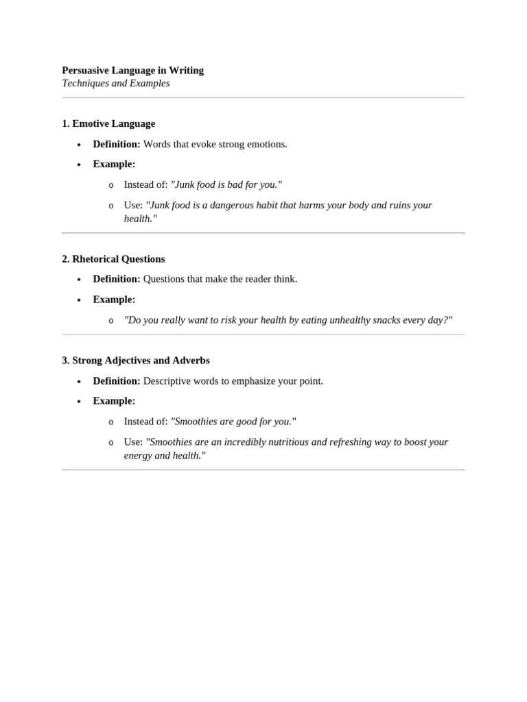 Persuasive Writing Techniques Explained | PDF | Junk Food | Healthy Diet