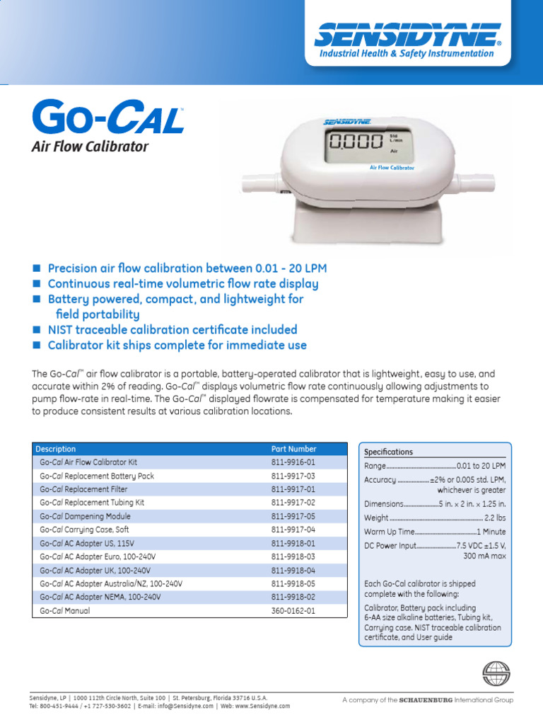 Sensidyne GoCal Calibrator Datasheet | PDF | Calibration | Electronics