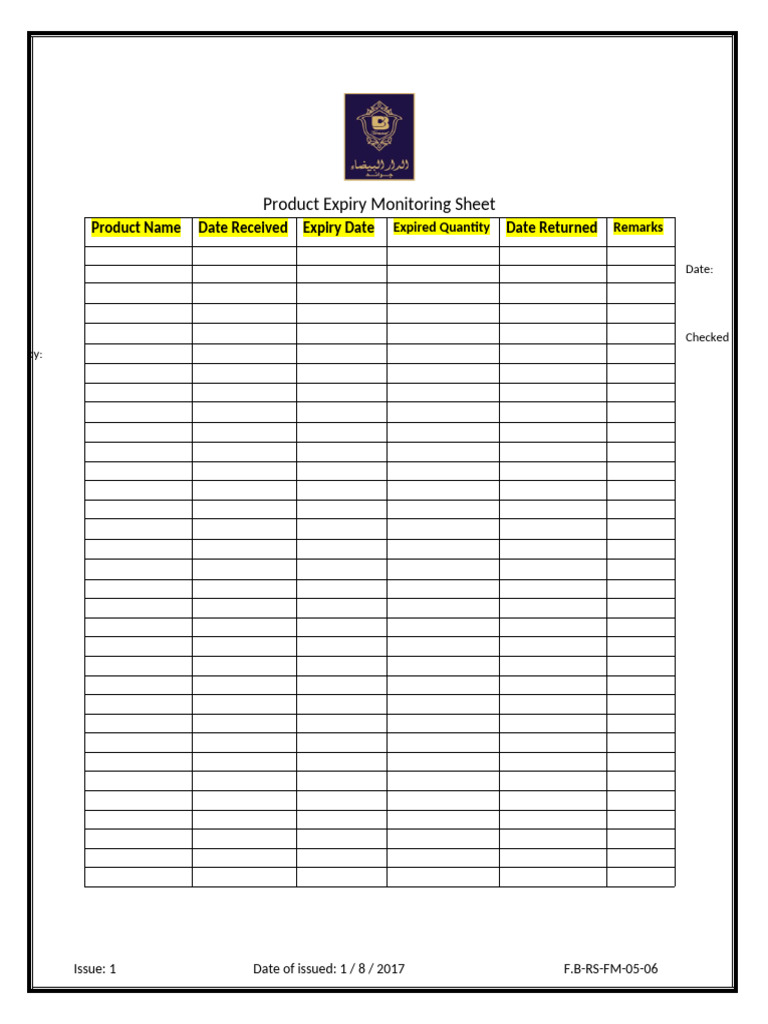 Product Expiry Monitoring Template | PDF