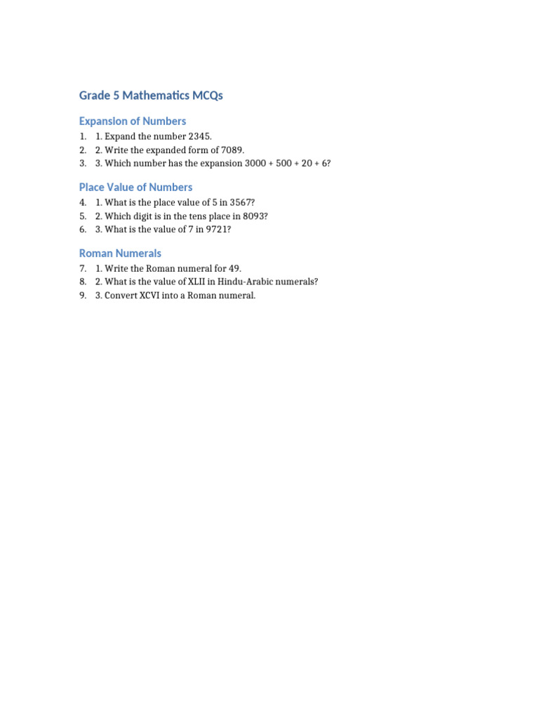 Grade 5 Math MCQs | PDF