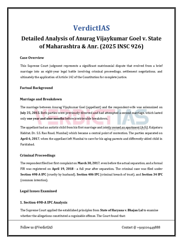 Anurag Goel v. Maharashtra: Matrimonial Dispute | PDF | Divorce | Lawsuit