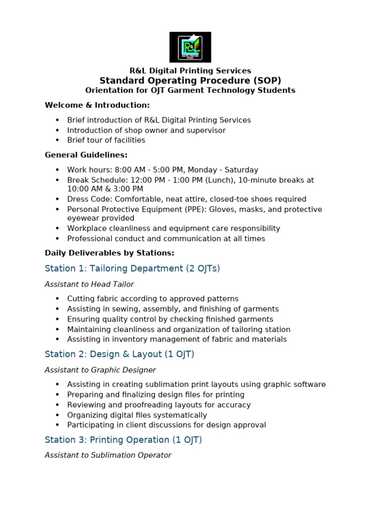 OJT Orientation for Garment Technology | PDF | Clothing