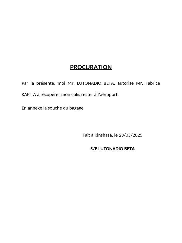 Procuration pour récupération de colis | PDF