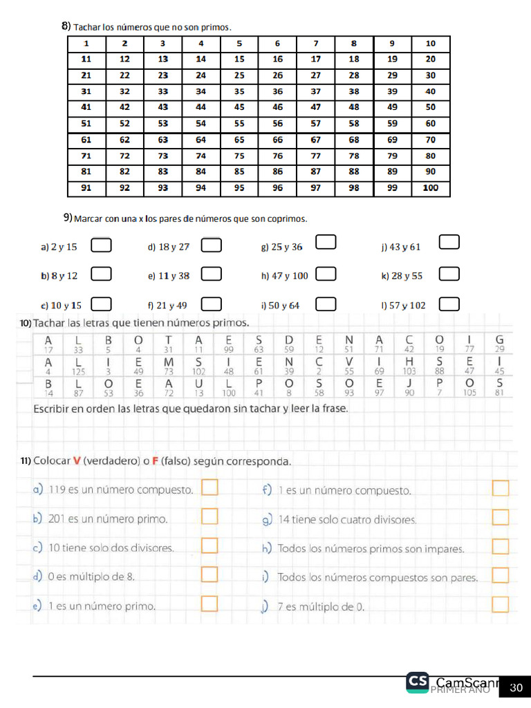 Cuadernillo 1 ACTIVIDAD NUMEROS PRIMOS | PDF